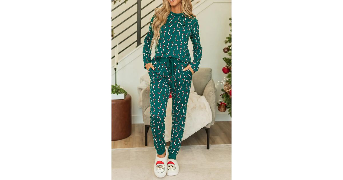 Everyday the Label Candy Cane Print Pajama Set in Green | Lyst UK