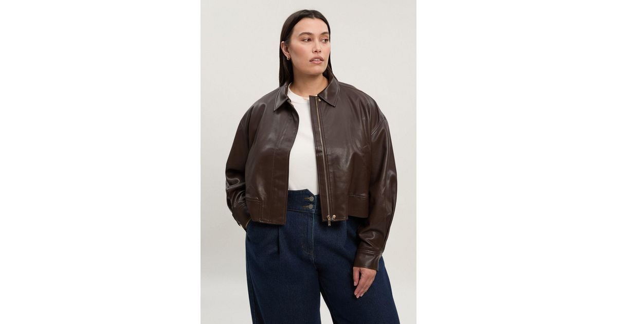 Karen Millen Plus Size Faux Leather Tailored Bomber Jacket in Blue ...