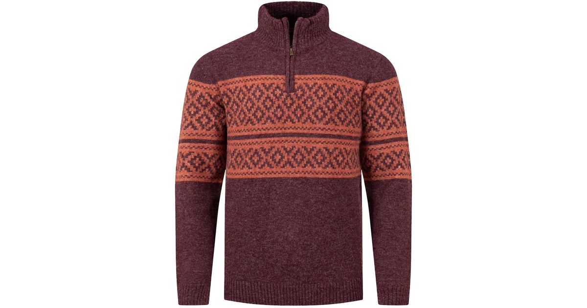 Weird Fish Kilnworth Fair Isle Quarter Zip Sweatshirt (Mulled) in Red ...