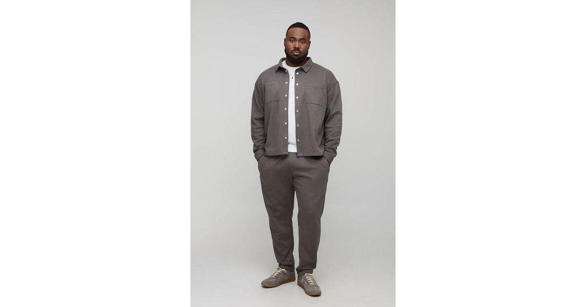 BoohooMAN Plus Textured Over Shirt & Tapered Trouser Set in Grey for ...