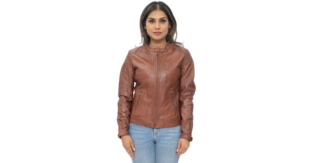 Infinity Leather Biker Jacket-Prague in Brown | Lyst UK