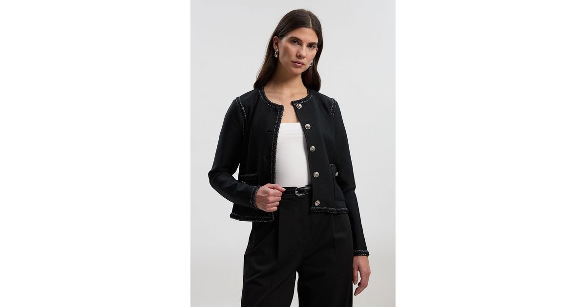 Karen Millen Figure Form Bandage Trim Detail Knit Jacket in Black | Lyst UK