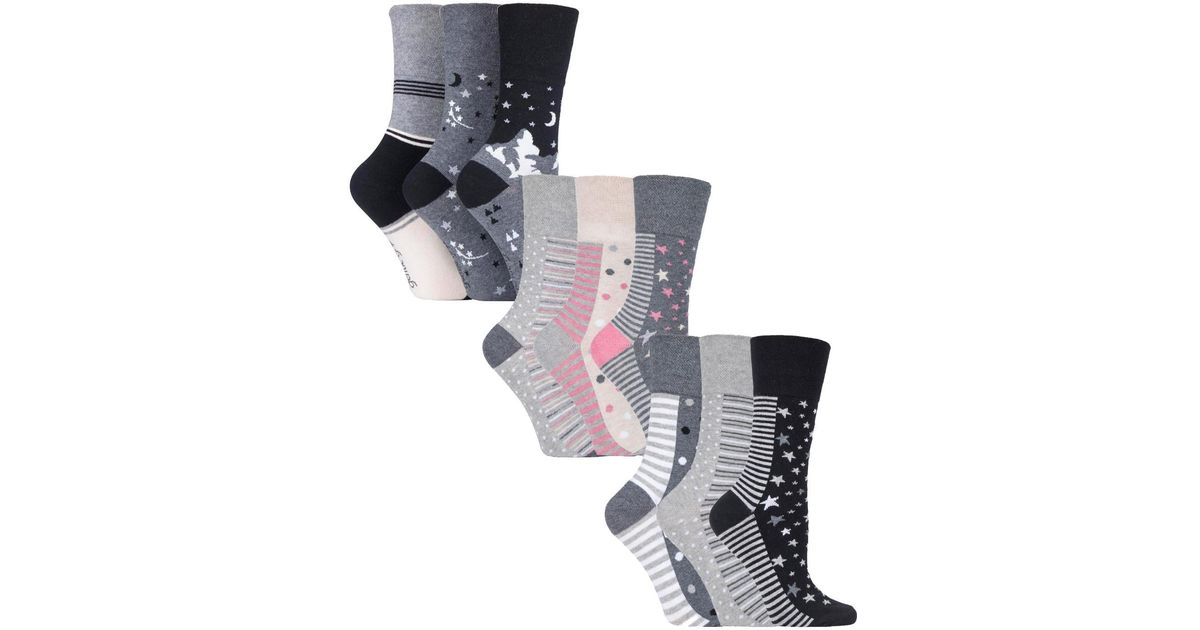 Gentle Grip 9 Pair Multipack Ladies Cotton Crew Non Elastic Socks in ...