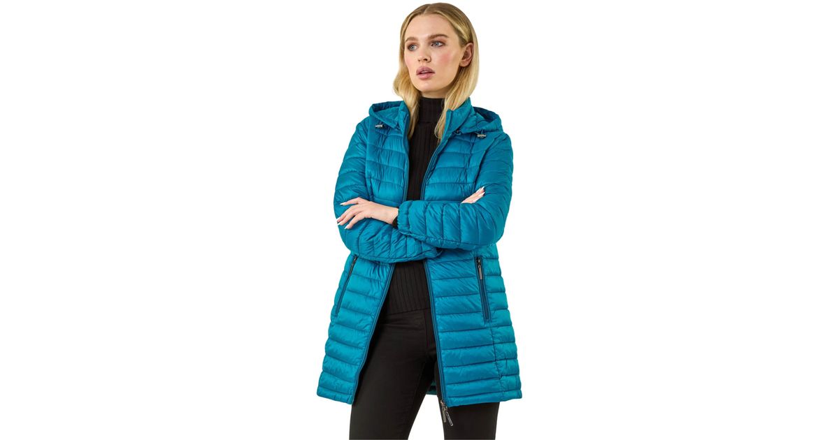 Roman Petite Metallic Finish Quilted Puffer Coat in Blue | Lyst UK