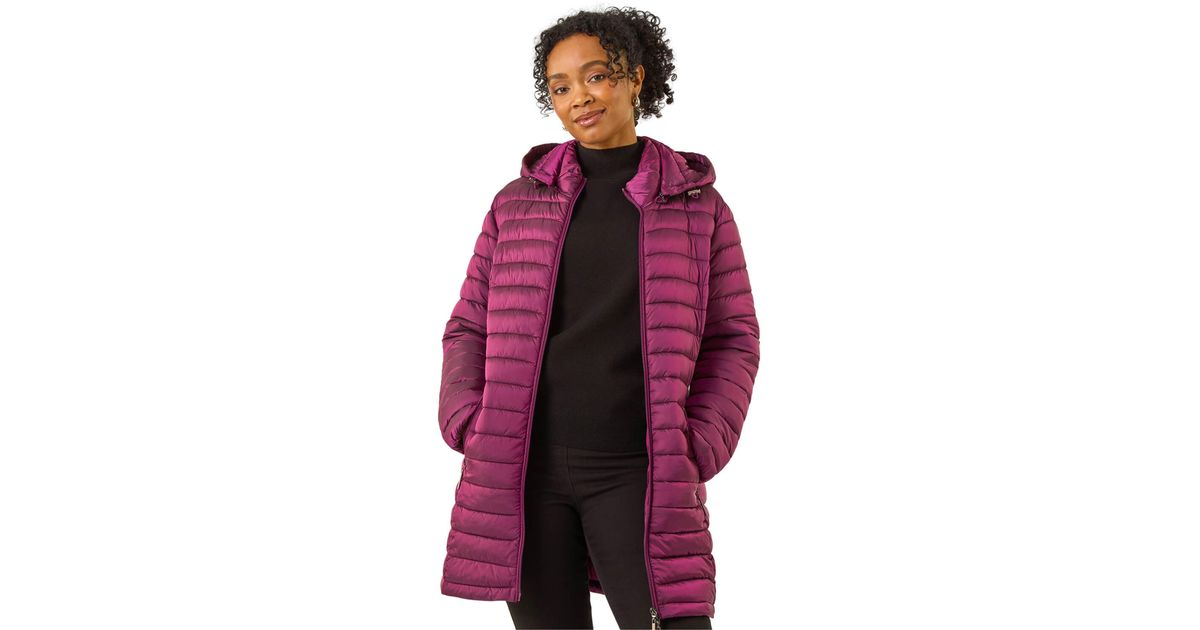 Roman Petite Metallic Finish Quilted Puffer Coat in Red | Lyst UK