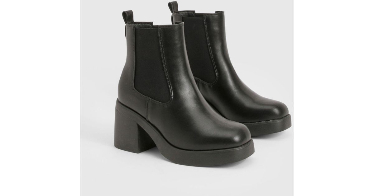 Boohoo Wide Fit Platform Heel Chelsea Boots in Black | Lyst UK