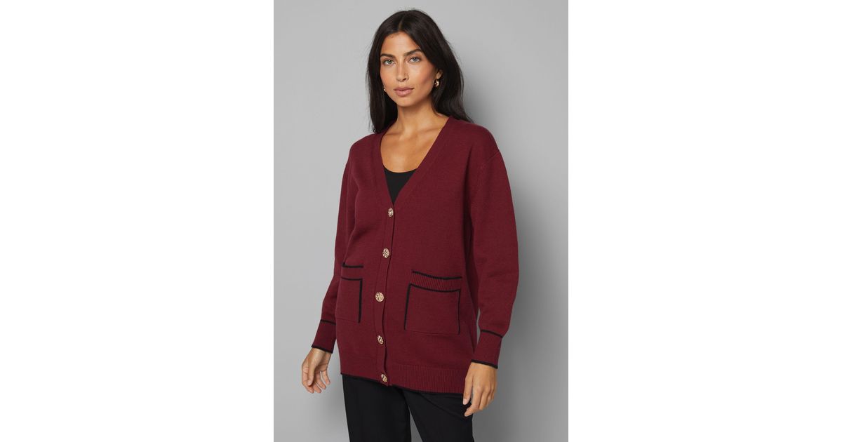 Wallis Cranberry Tipped Button Through Cardigan in Red | Lyst UK