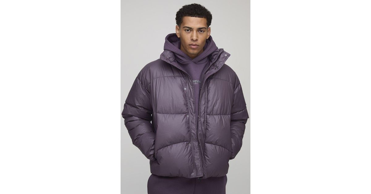 BoohooMAN Regular Fit Crinkle High Shine Panelled Funnel Neck Puffer ...