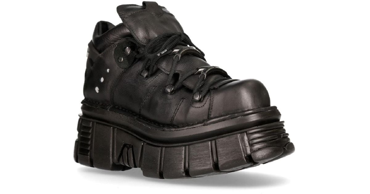 New Rock 106N-S52 Tower Shoes Metallic Leather Biker Punk Gothic Boots ...