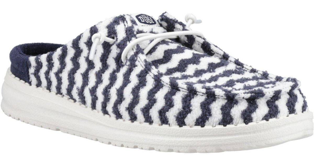 HEYDUDE Wendy Slip Terry Stripe Blazer/Egret Mules in Blue | Lyst UK