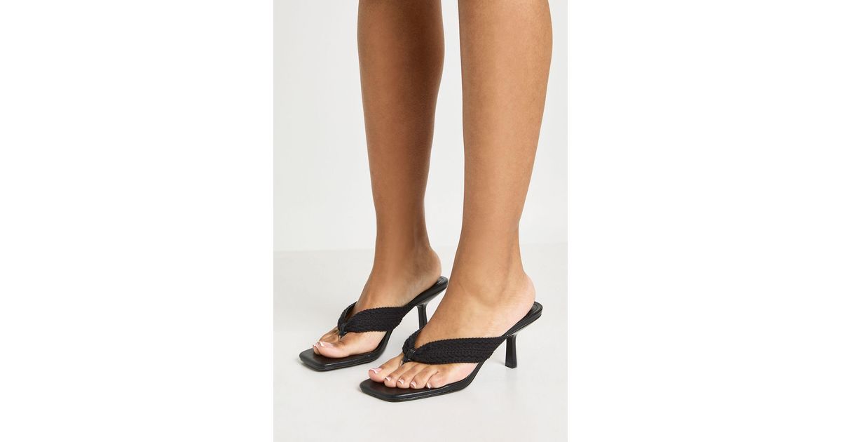 Boohoo Texture Strap Toe Post Heeled Mules in Black | Lyst UK