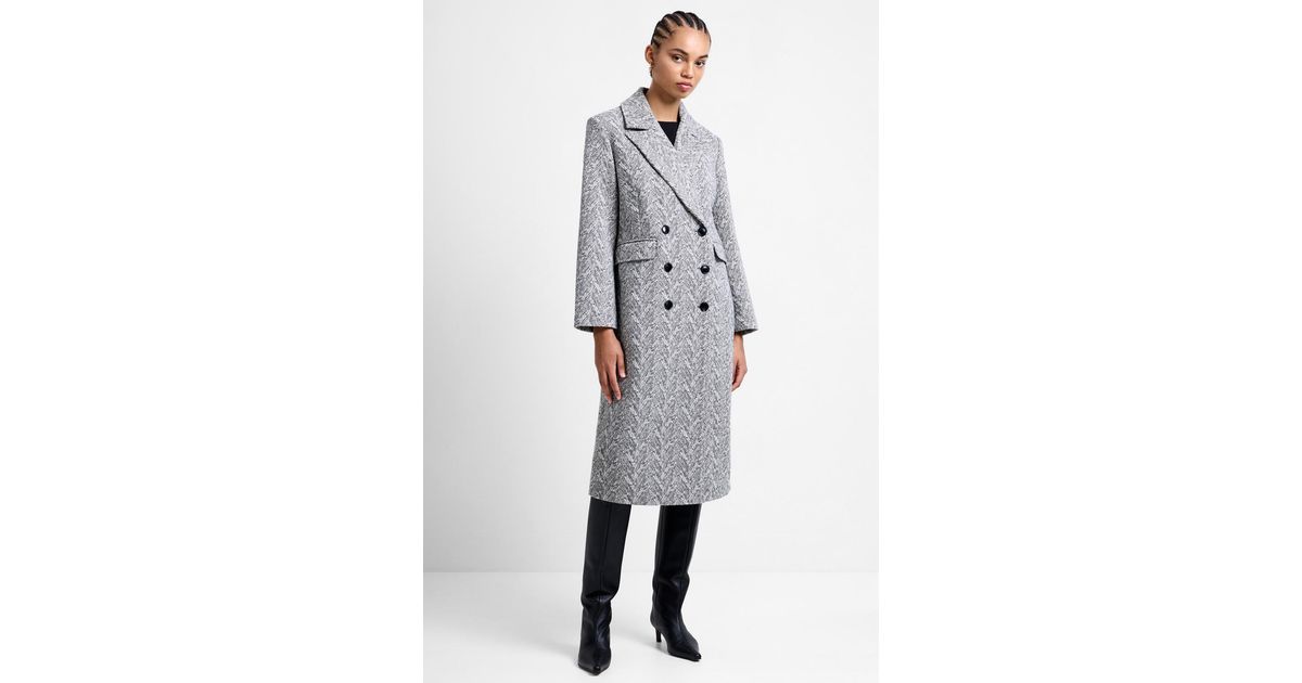 French Connection Double Breasted Structured Herringbone Coat in Grey ...