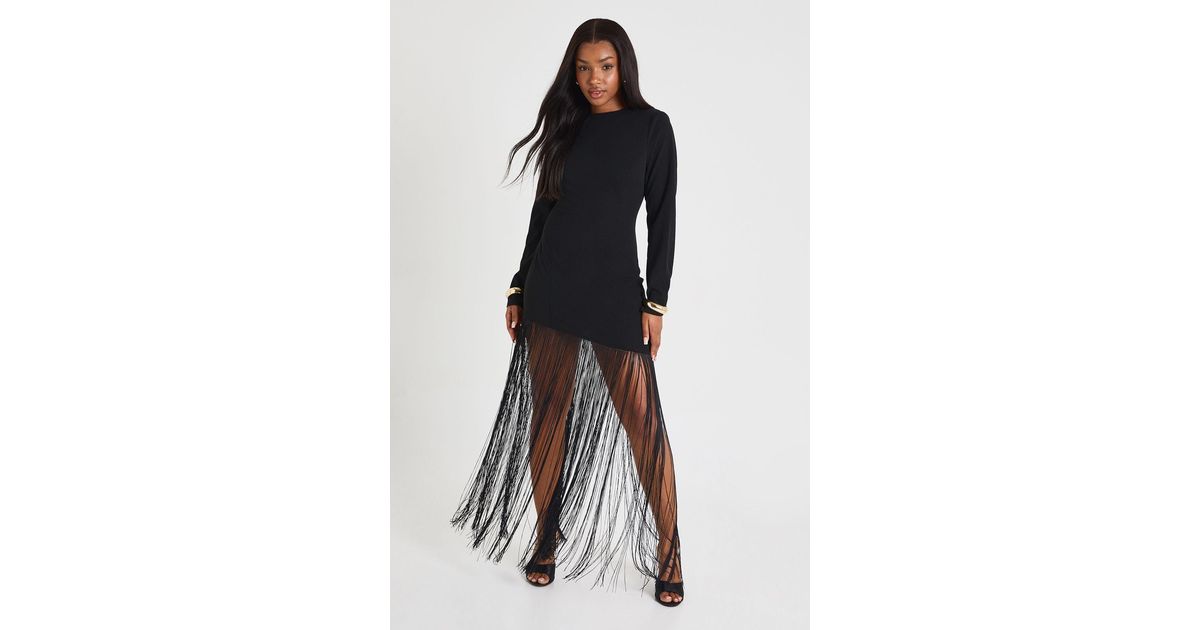 Boohoo Shoulder Pad Fringe Mini Dress in Blue | Lyst UK