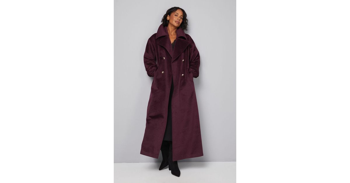 Wallis Elastic Cuff Collar Detail Maxi Coat in Purple | Lyst UK