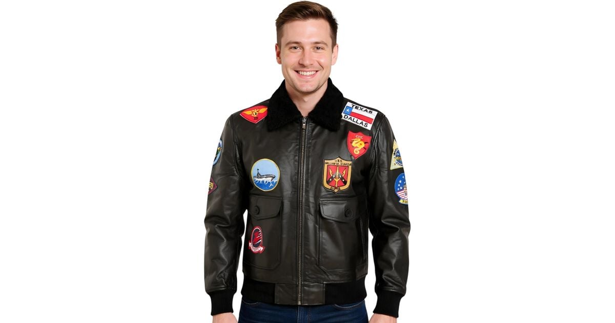 Infinity Leather Top Gun A2 Bomber Jacket-Perth in Black for Men | Lyst UK