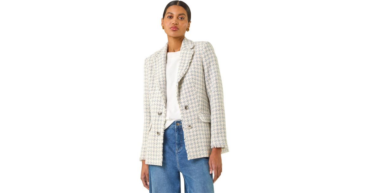 Roman Boucle Frayed Edge Jacket in White | Lyst UK