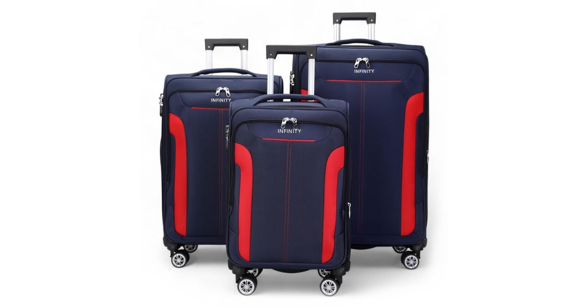 Infinity Leather Expandable Soft Shell Suitcase 8 Wheel Luggage Travel ...