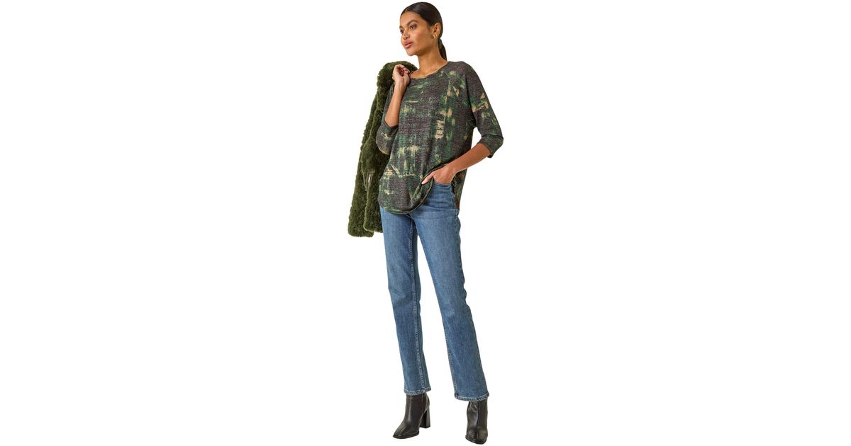 Roman Textured Printed Stretch Top in Green | Lyst UK