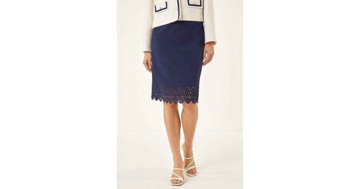 Roman Lasercut Hem Pencil Skirt in Blue | Lyst UK