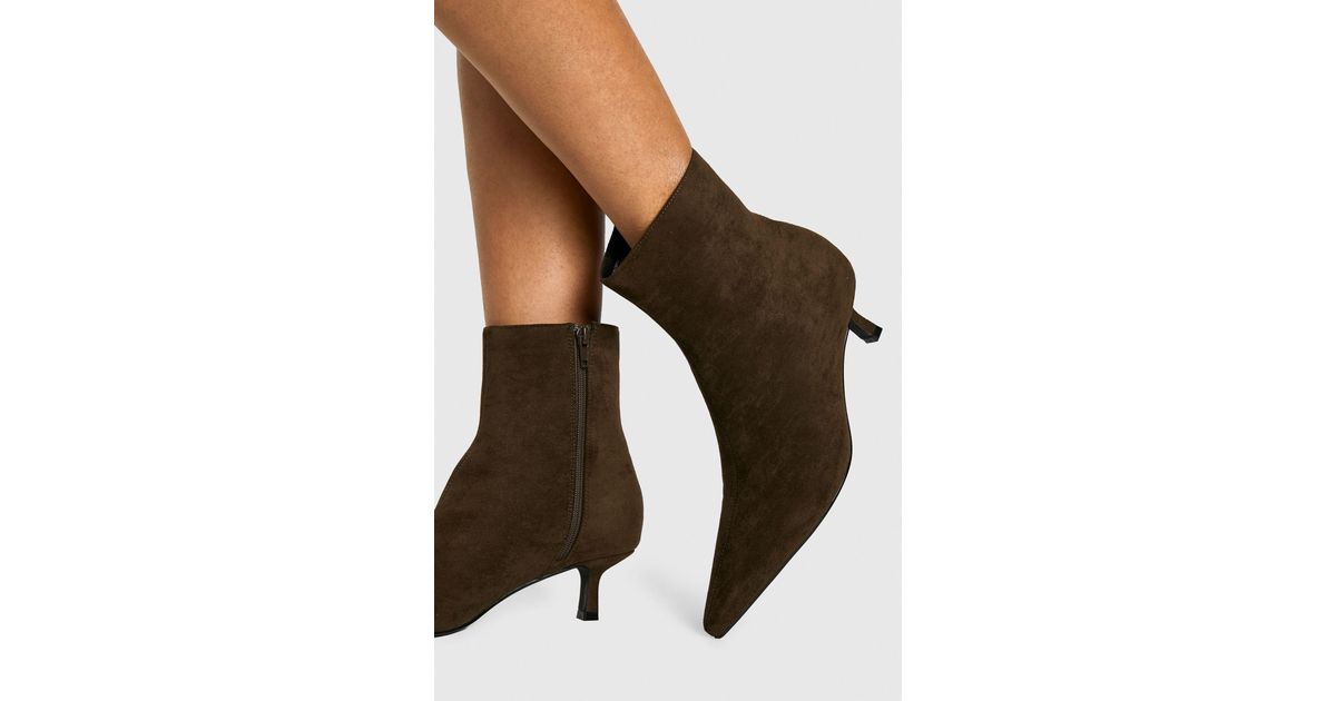 Boohoo Faux Suede Stiletto Ankle Shoe Boots in Brown | Lyst UK