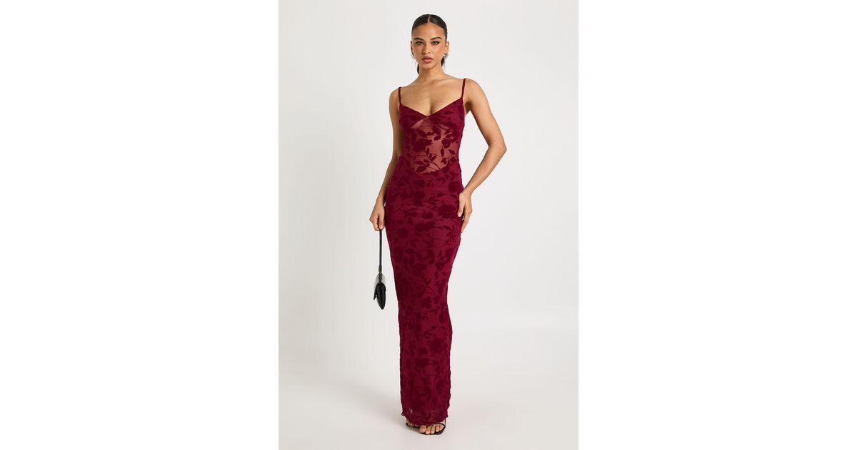 Boohoo Strappy Devore Maxi Dress in Red | Lyst UK
