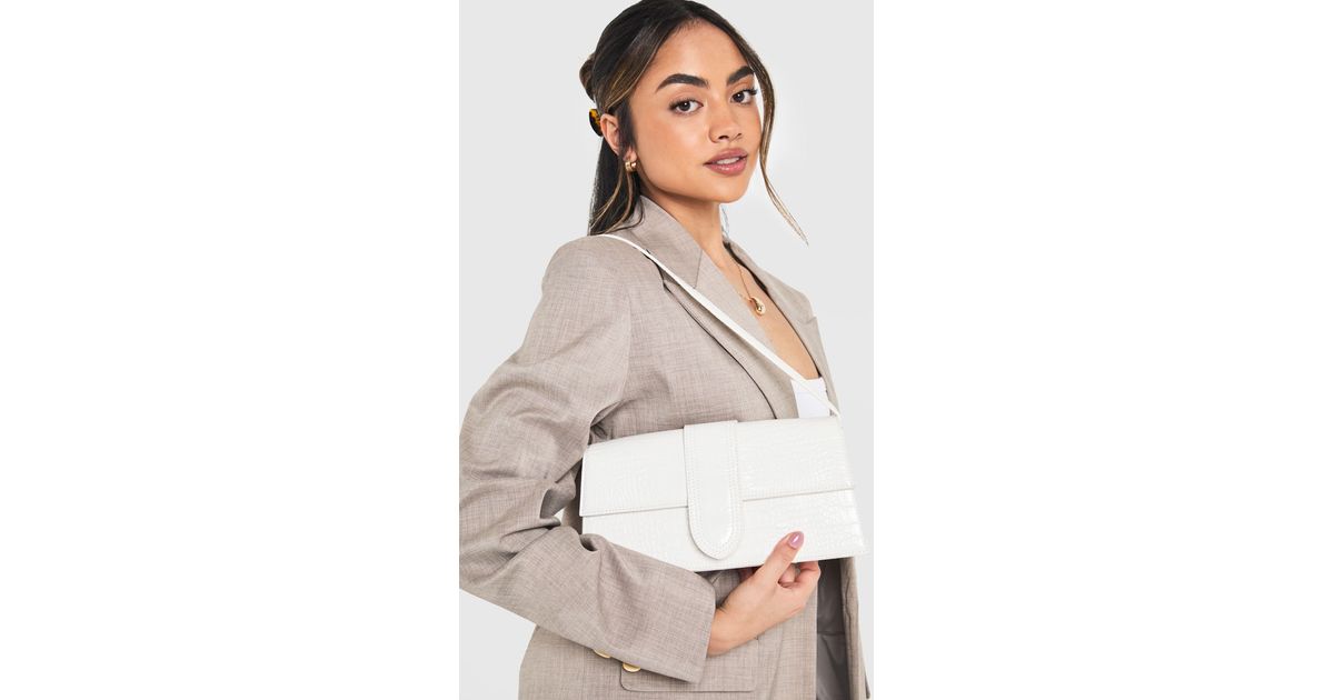 Boohoo Croc Structured Shoulder Bag in White | Lyst UK