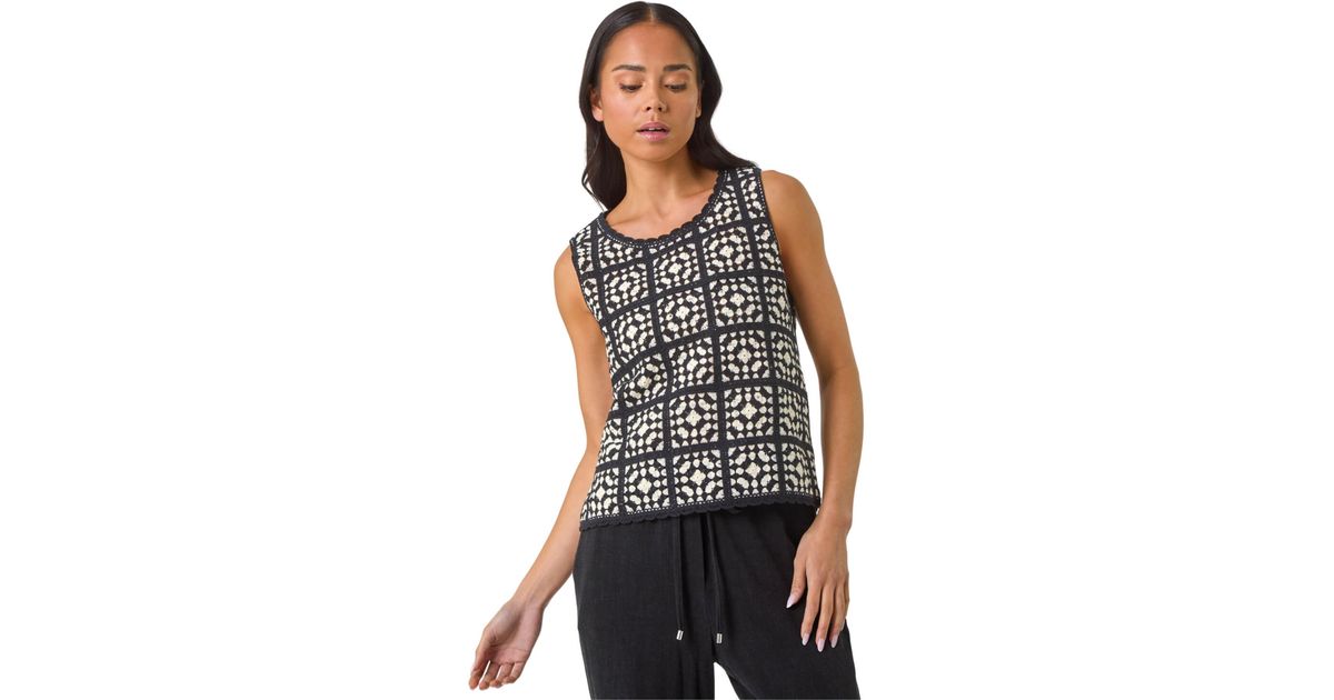 Roman Petite Crochet Patchwork Top in Black | Lyst UK