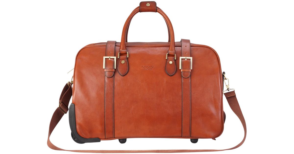 Infinity Leather Genuine Wheeled Holdall Duffle Travel Cabin Bag in ...