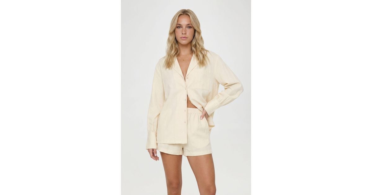 Boohoo Linen Look Boyfriend Shirt & Relaxed Fit Shorts in Natural | Lyst UK