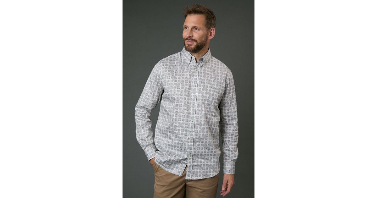 MAINE Tile Print Long Sleeve Shirt Cotton in Grey for Men | Lyst UK
