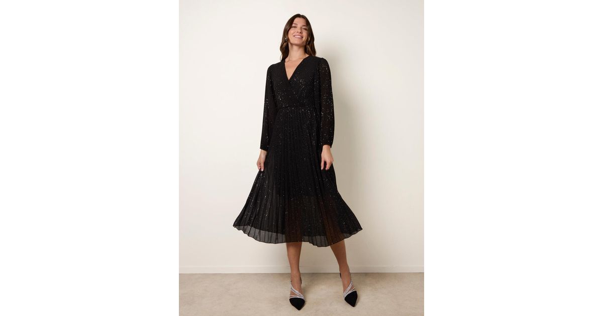 Blue Vanilla Pleated Crossover Metallic Glitter Dress in Black | Lyst UK