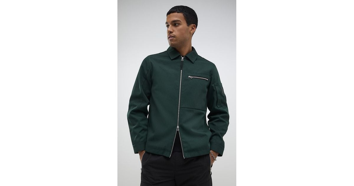 River Island Shacket Twill Two-Way Zip in Green for Men | Lyst UK