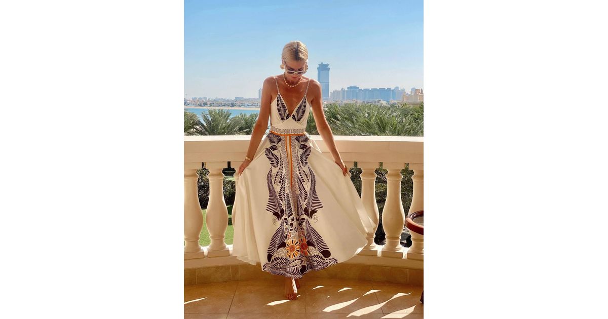 Everyday the Label Printed Maxi Spaghetti Strap Dress in Blue | Lyst UK