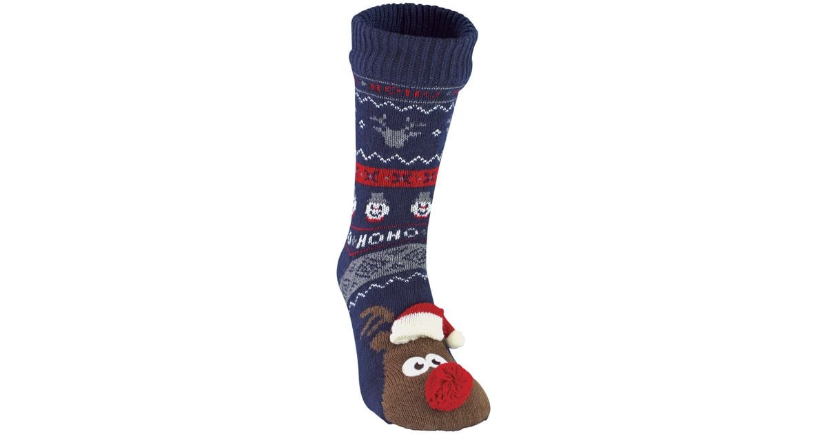 Sock Snob Thermal Rudolph Christmas Fleece Lined Slipper Winter Socks ...