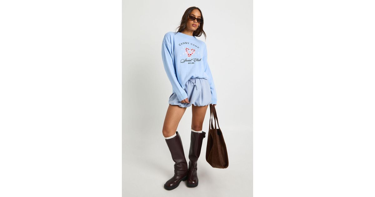 Boohoo Candy Cane Social Club Embroidered Christmas Jumper in Blue ...