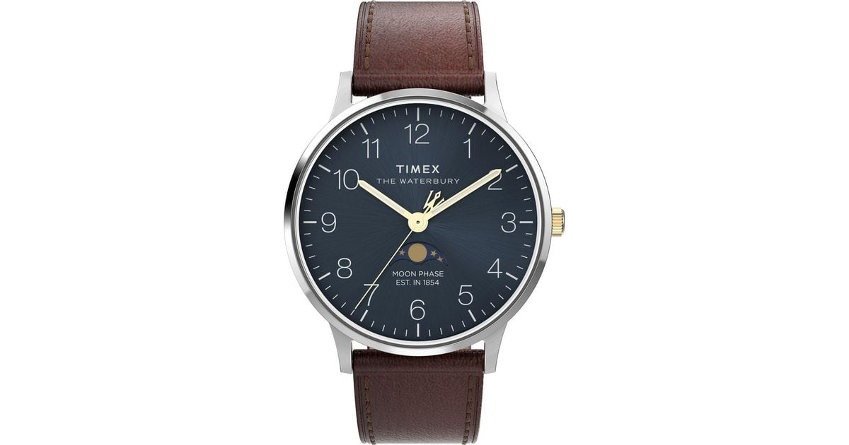 Timex Waterbury Classic Moon Phase Watch Tw2W75600 Material_Leather in ...