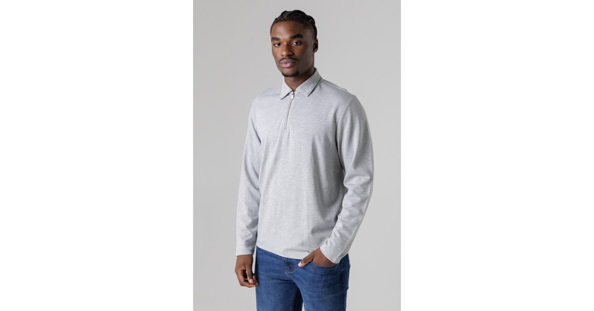 Nines Quarter Zip Fleece Jumper With Smart Collar in Grey for Men | Lyst UK