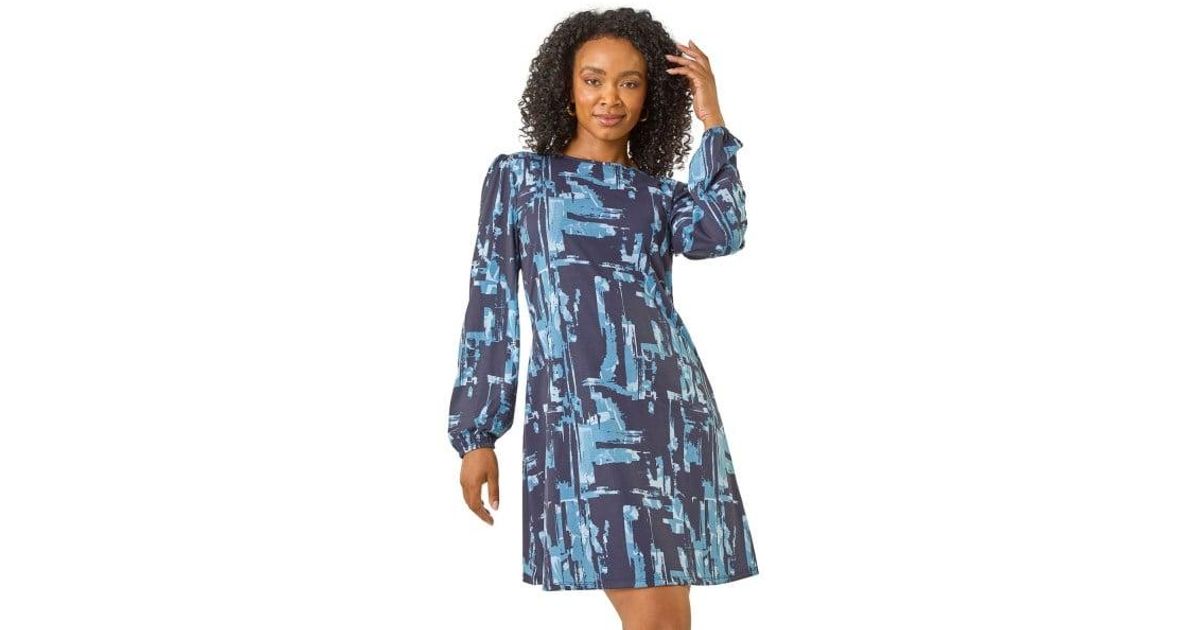 Roman Petite Abstract Swing Dress in Blue | Lyst UK