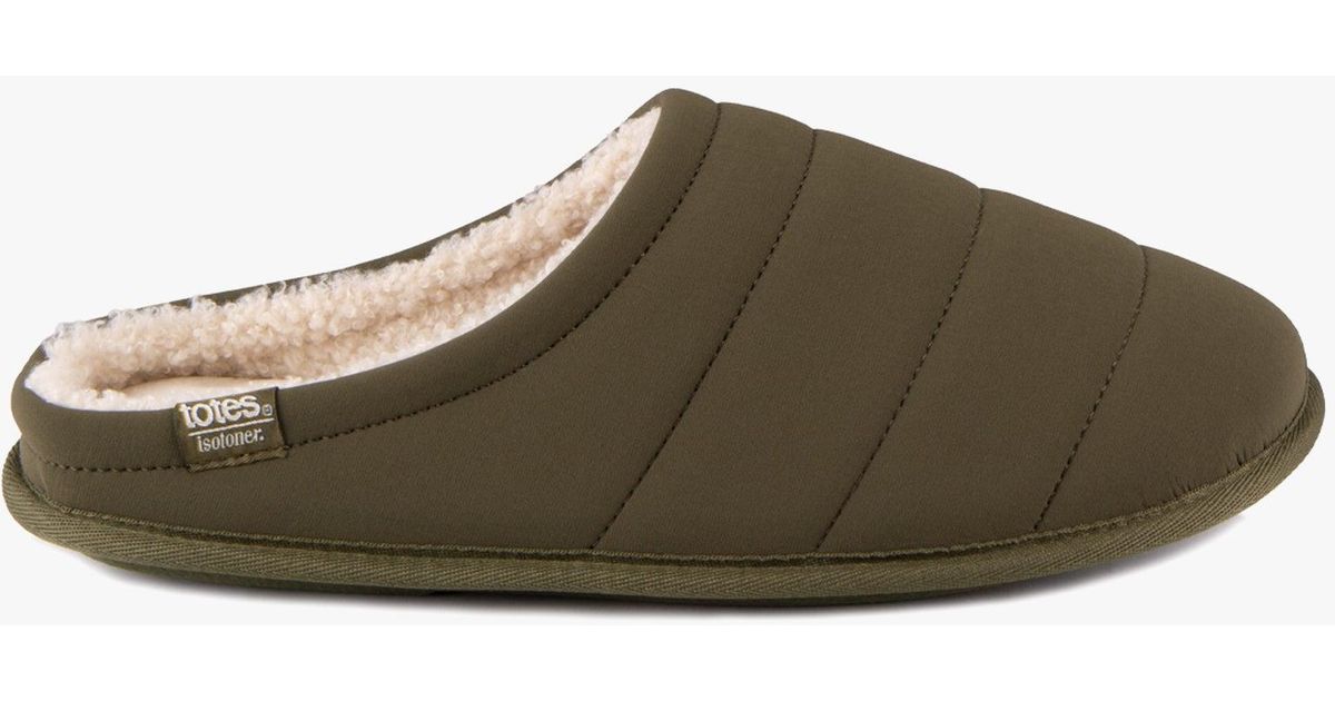 Totes Isotoner Sport Quilted Mule With Cosy Lining Slippers Khaki in ...
