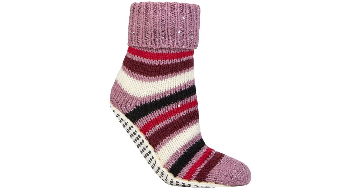 Elle 1 Pair Ladies Chunky Fair Isle Moccasin Grip Socks in Purple | Lyst UK