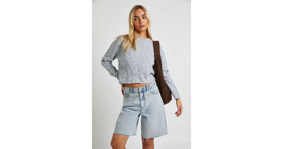 Boohoo Diagonal Stitch Detail Boxy Fit Kitted Jumper in Blue | Lyst UK