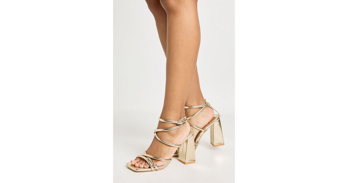 Boohoo Metallic High Block Strappy Heels in Natural | Lyst UK