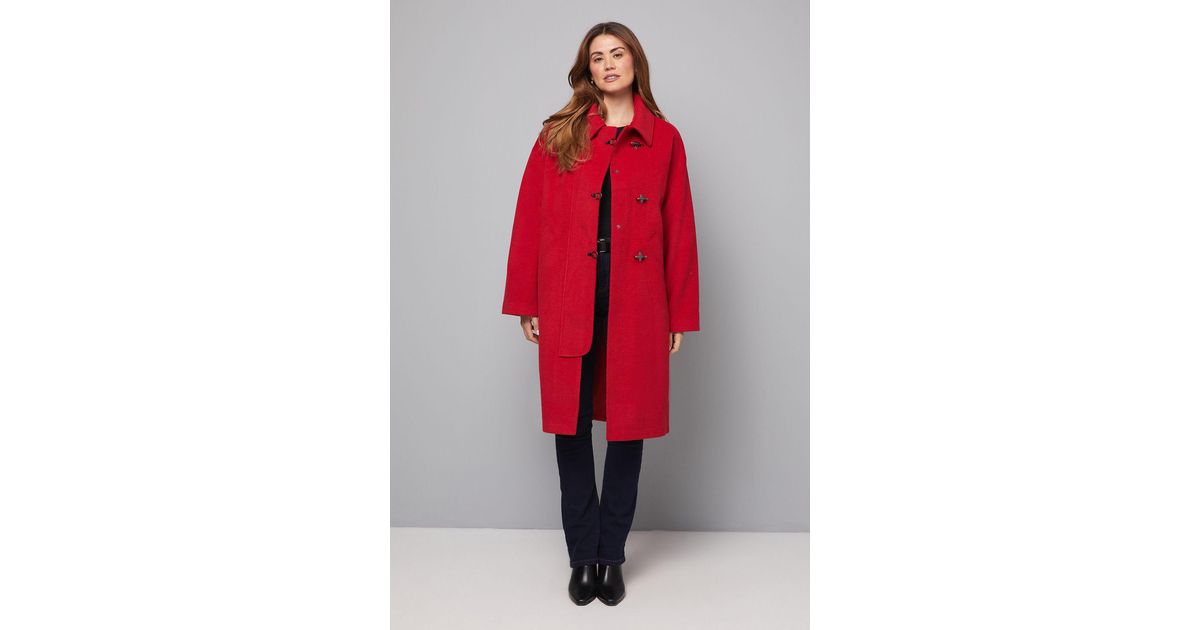 Wallis Toggle Detail Faux Fur Collar Coat in Red | Lyst UK
