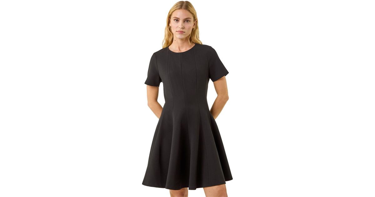Roman Panel Flared Stretch Dress in Black | Lyst UK