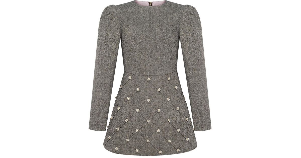 GURANDA Voluminous Floral Mini Dress in Gray | Lyst