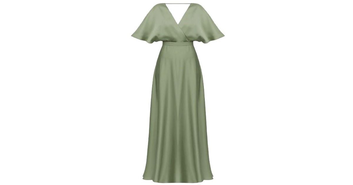 UNDRESS Solene Sage Satin Long Wedding Guest Dress in Green | Lyst