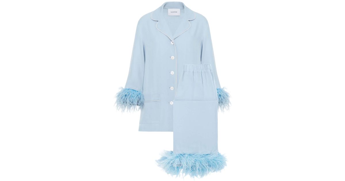 Sleeper Party Pajamas Set With Detachable Feathers in Blue | Lyst