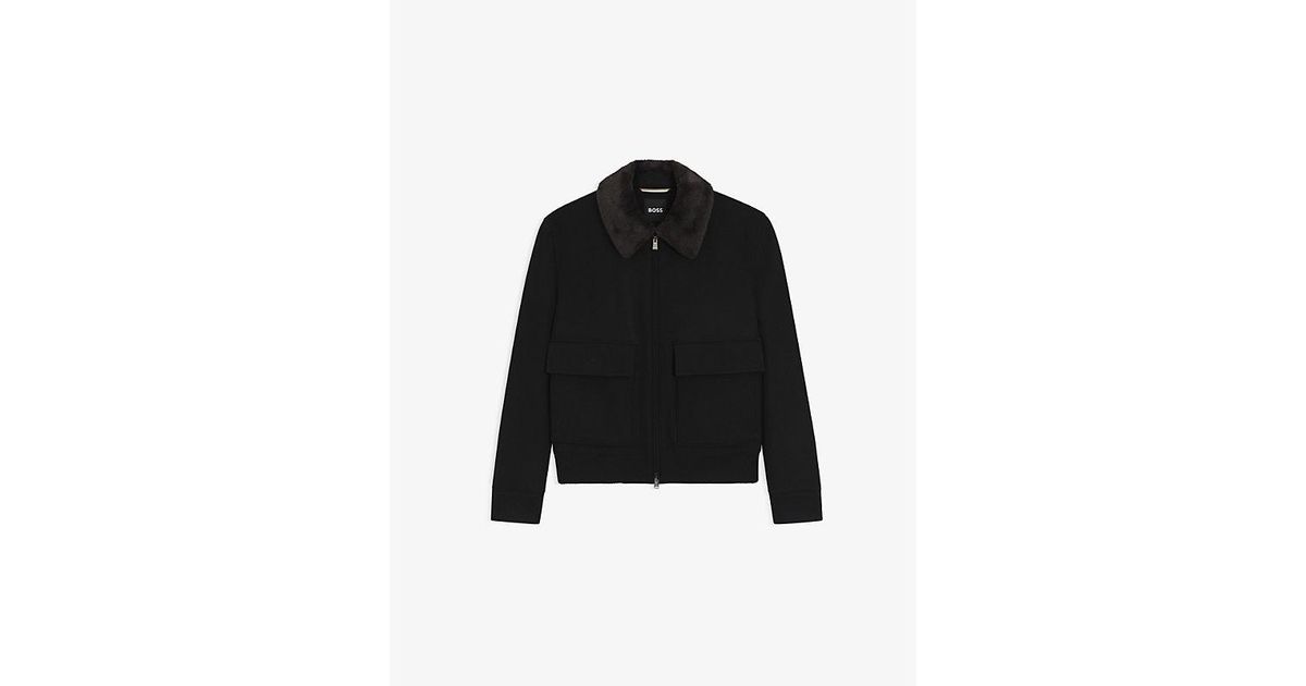 BOSS Faux-Fur-Collar Wool And Cashmere Coat in Black for Men | Lyst