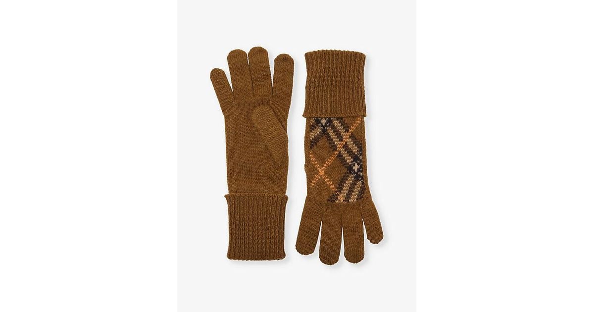 Burberry Check-Print Cashmere-Blend Gloves in Brown | Lyst UK