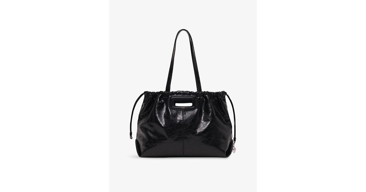 Maje Miss M Crackled-Leather Tote in Black | Lyst